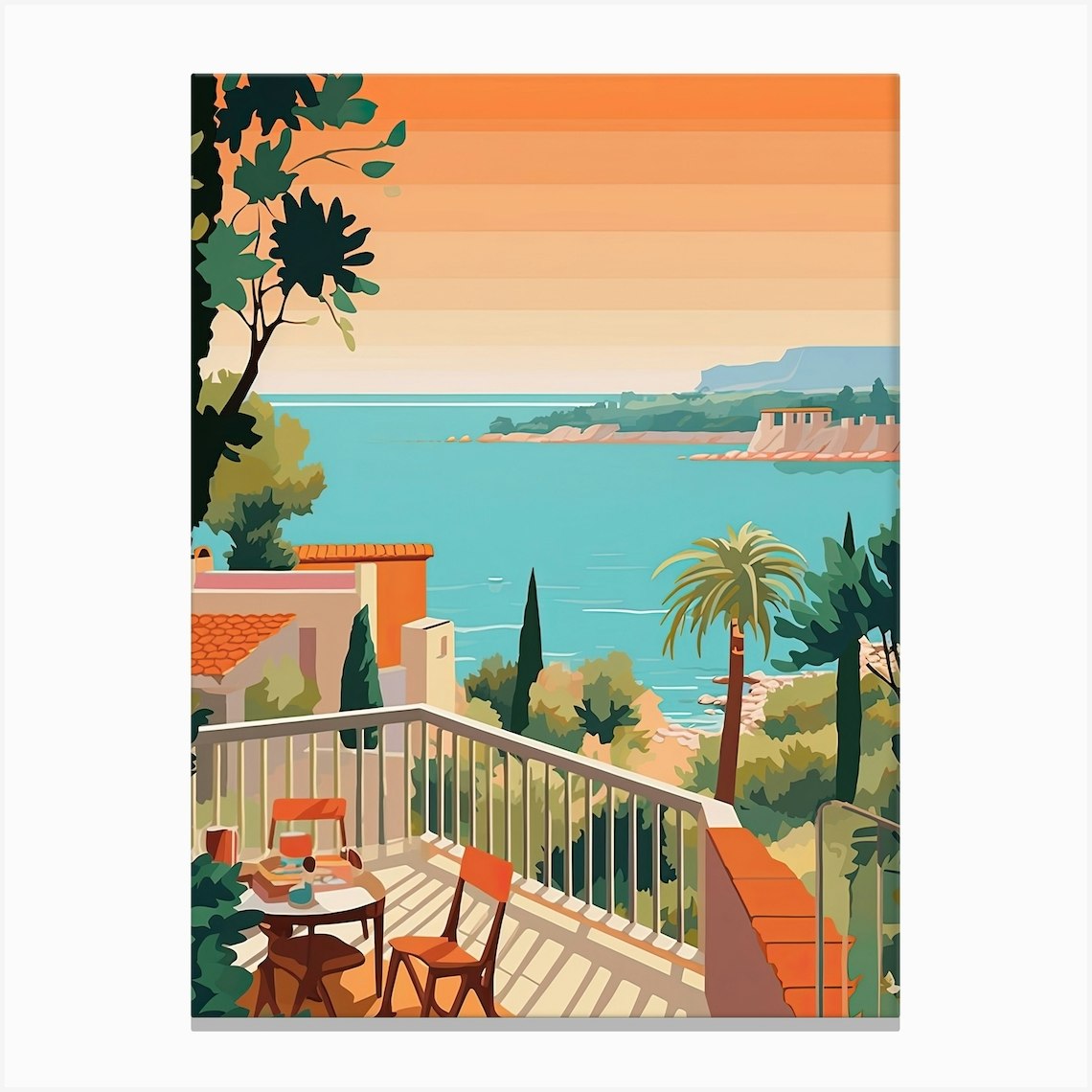 French Riviera, France, Graphic Illustration 2 Canvas Print by Dreamy ...