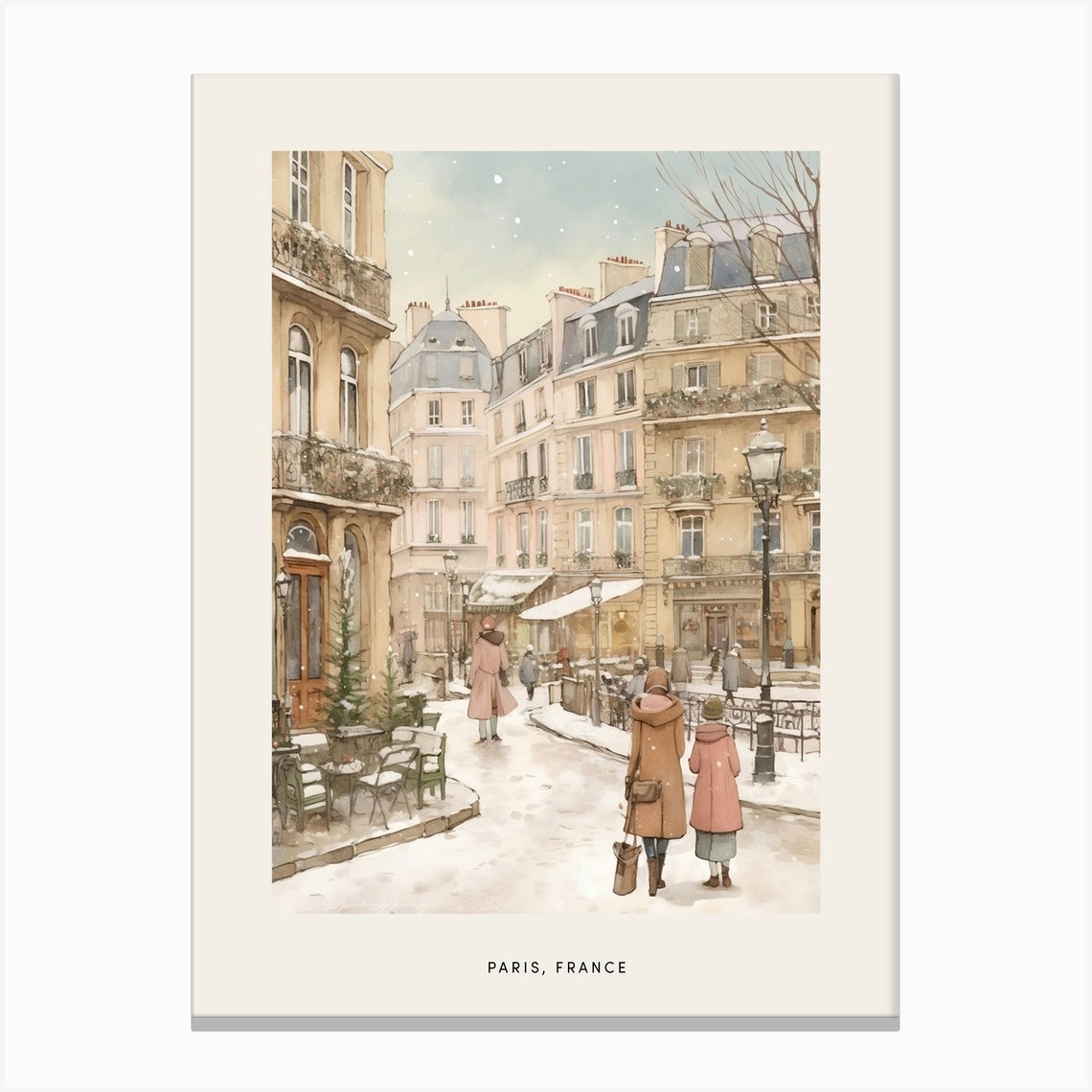 Vintage Winter Poster Paris France 2 Canvas Print by Bon Hiver Prints - Fy