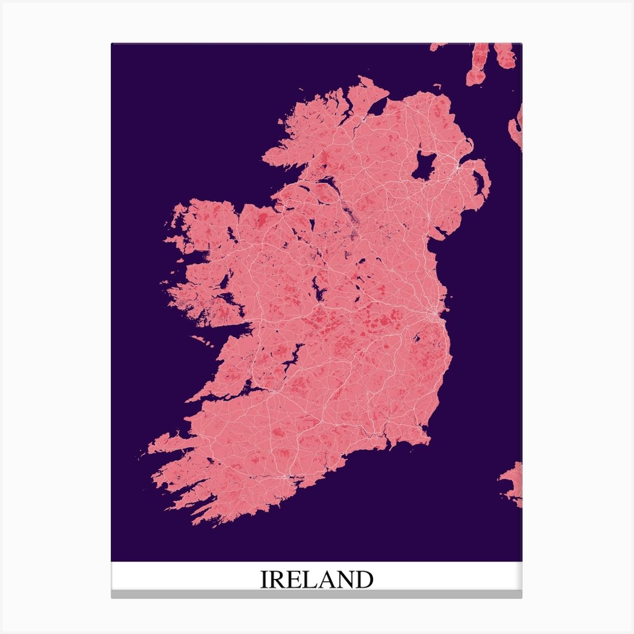 Ireland Pink Purple Map Art Print by Mapply - Fy