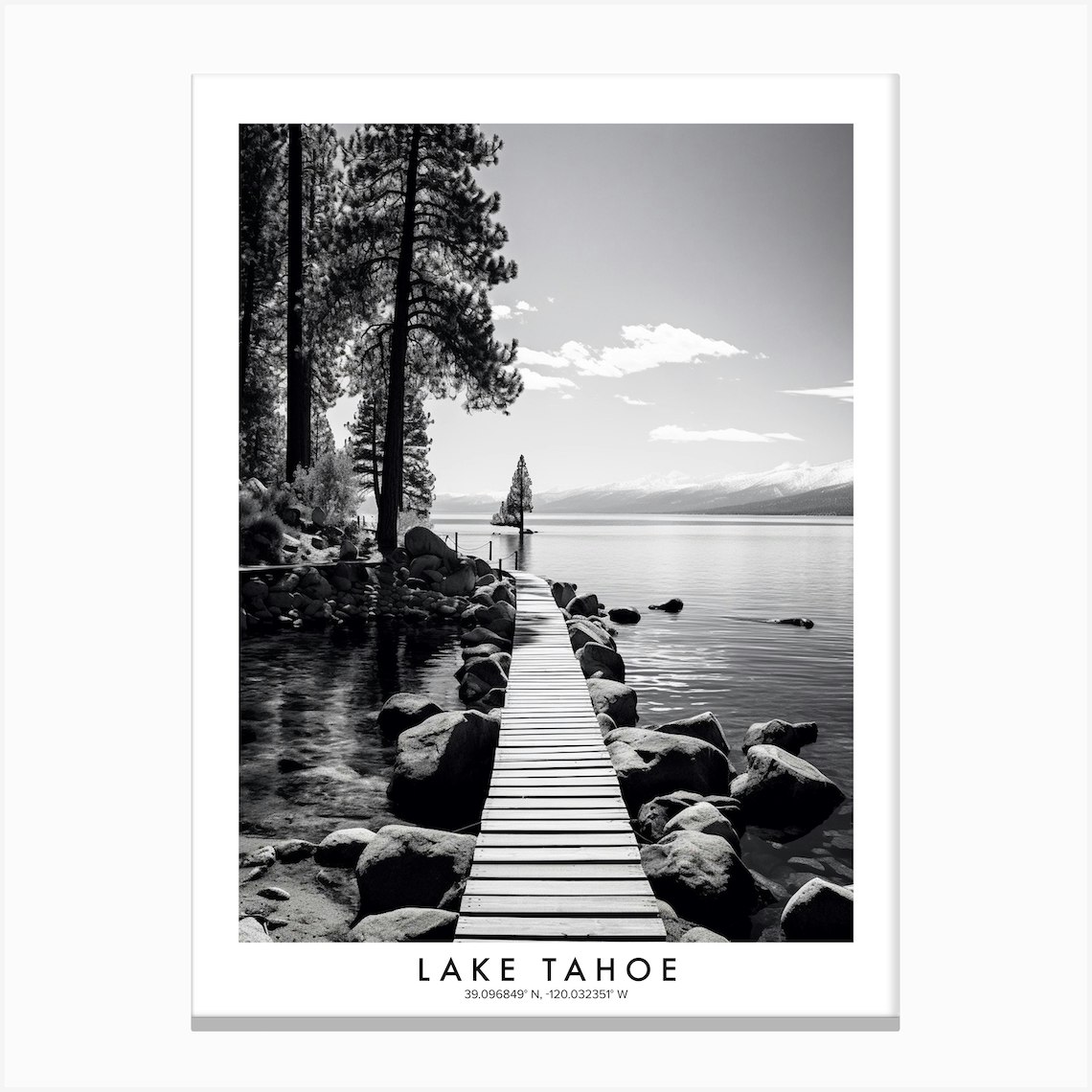 Poster Of Lake Tahoe Black And White Analogue Photograph 4 Canvas