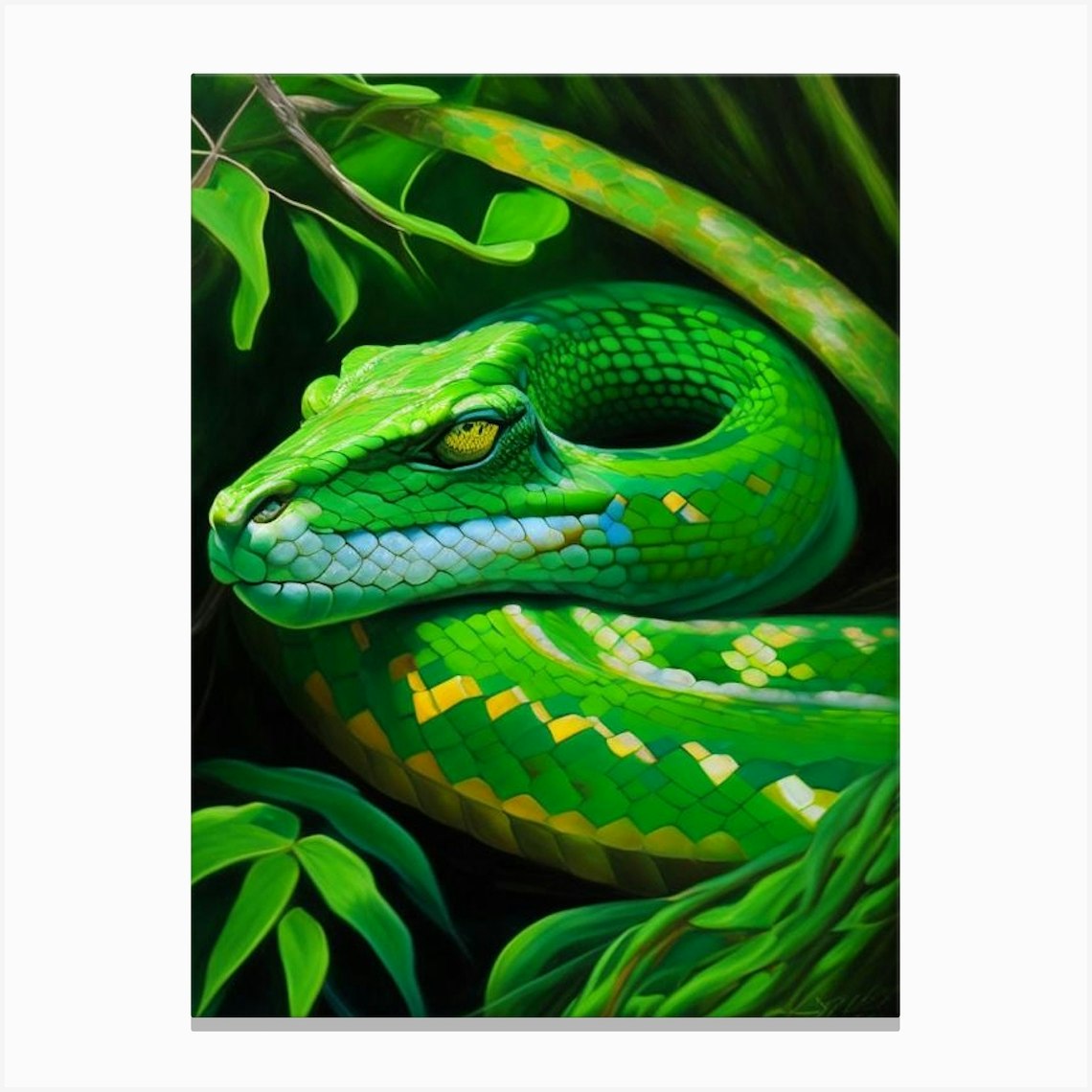 Greater Green Snake Painting Canvas Print by The Snake Pit - Fy