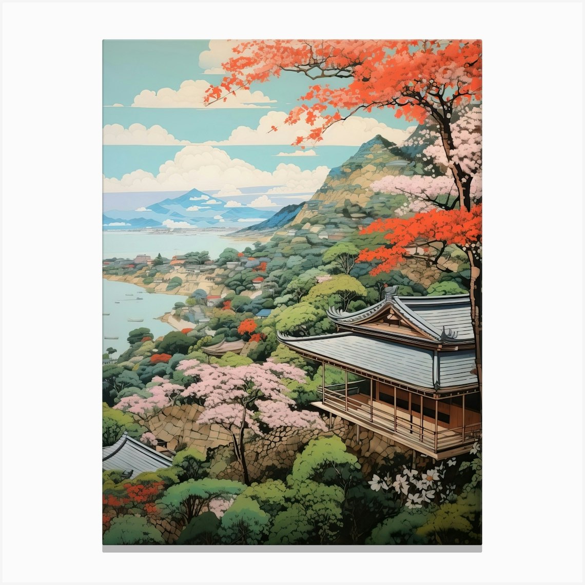 Amanohashidate In Kyoto, Ukiyo E Drawing 8 Canvas Print by Ukiyo-e Wonders - Fy