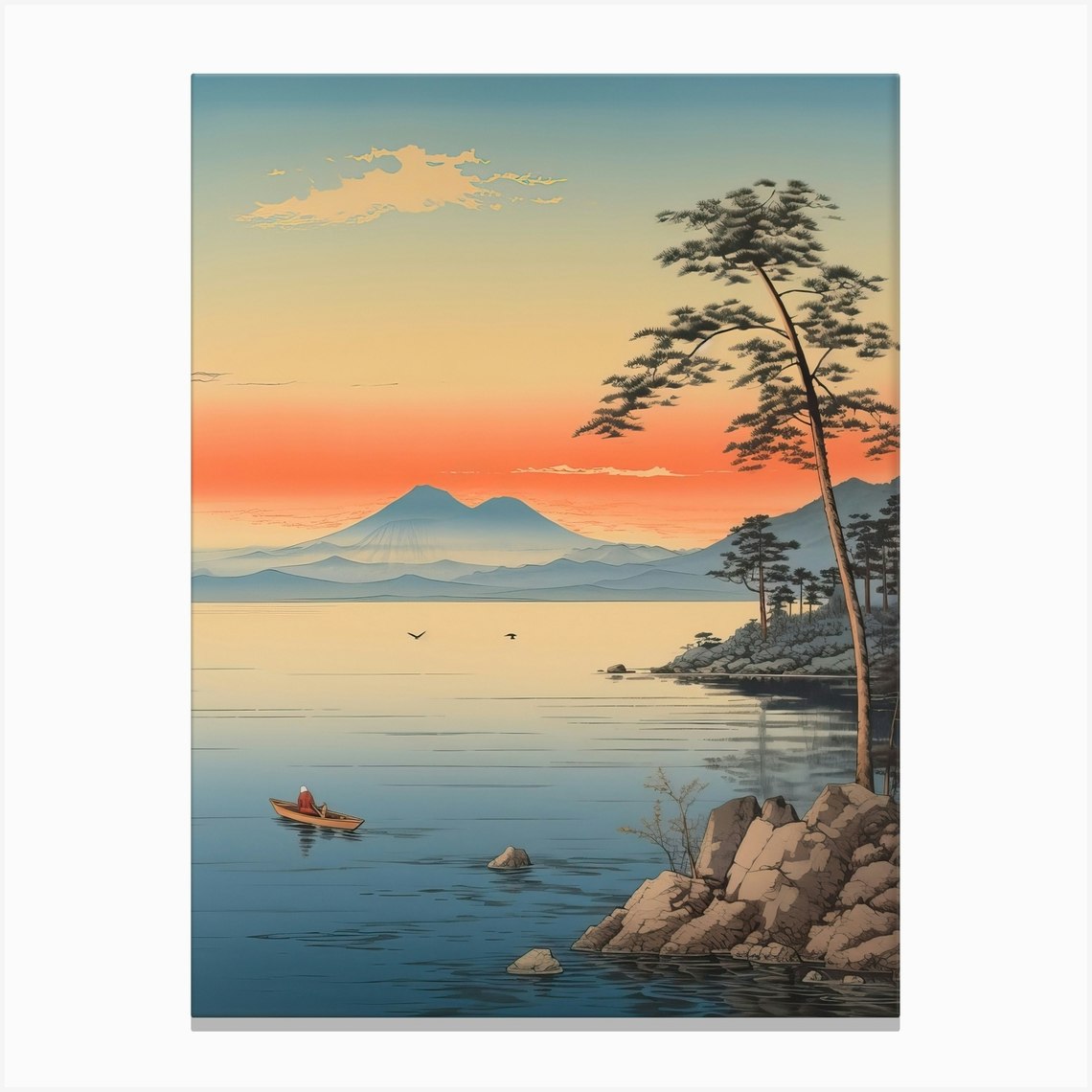 Lake Biwa In Shiga, Ukiyo E Drawing 4 Canvas Print by Ukiyo-e Wonders - Fy