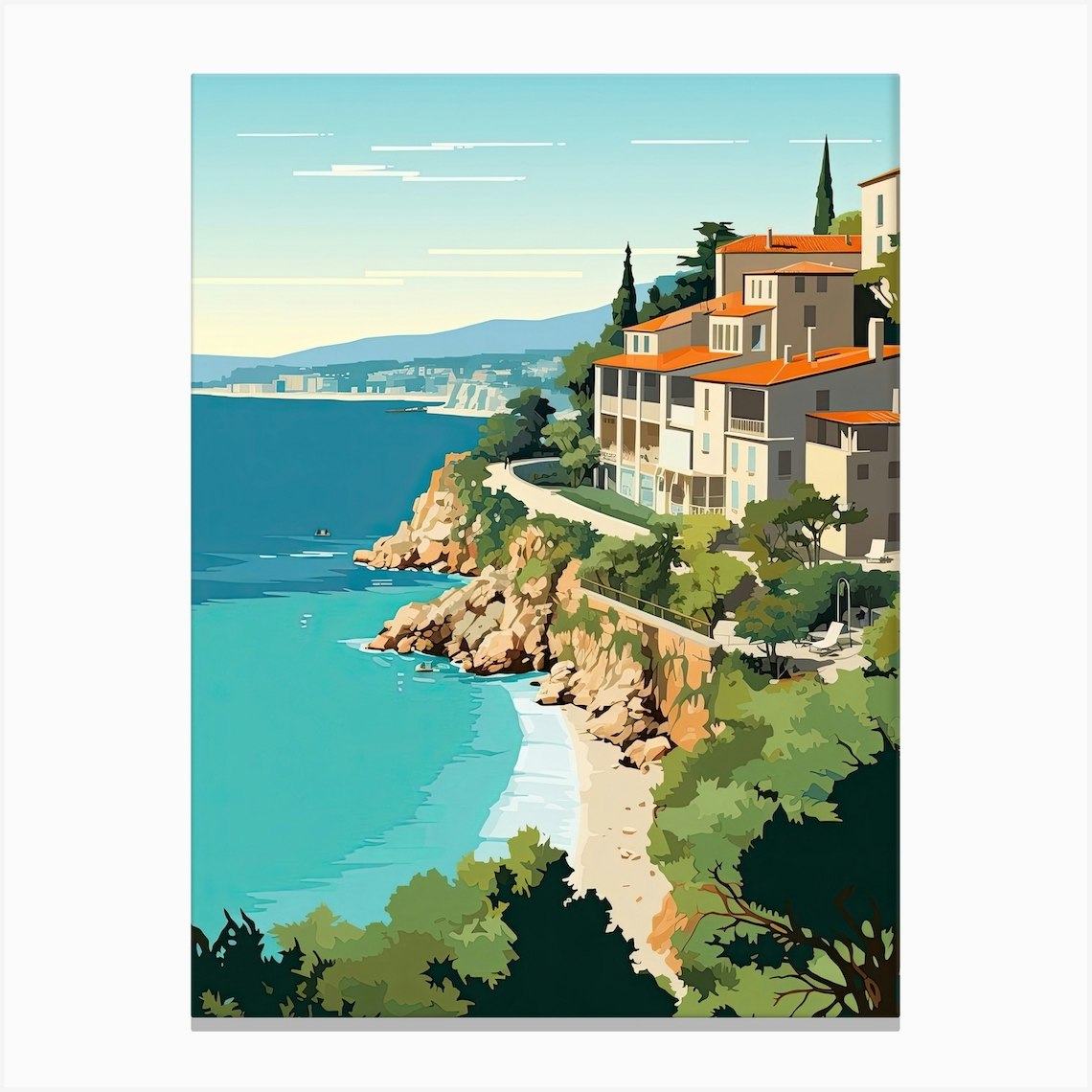 French Riviera, France, Flat Illustration 1 Canvas Print by Dreamy ...
