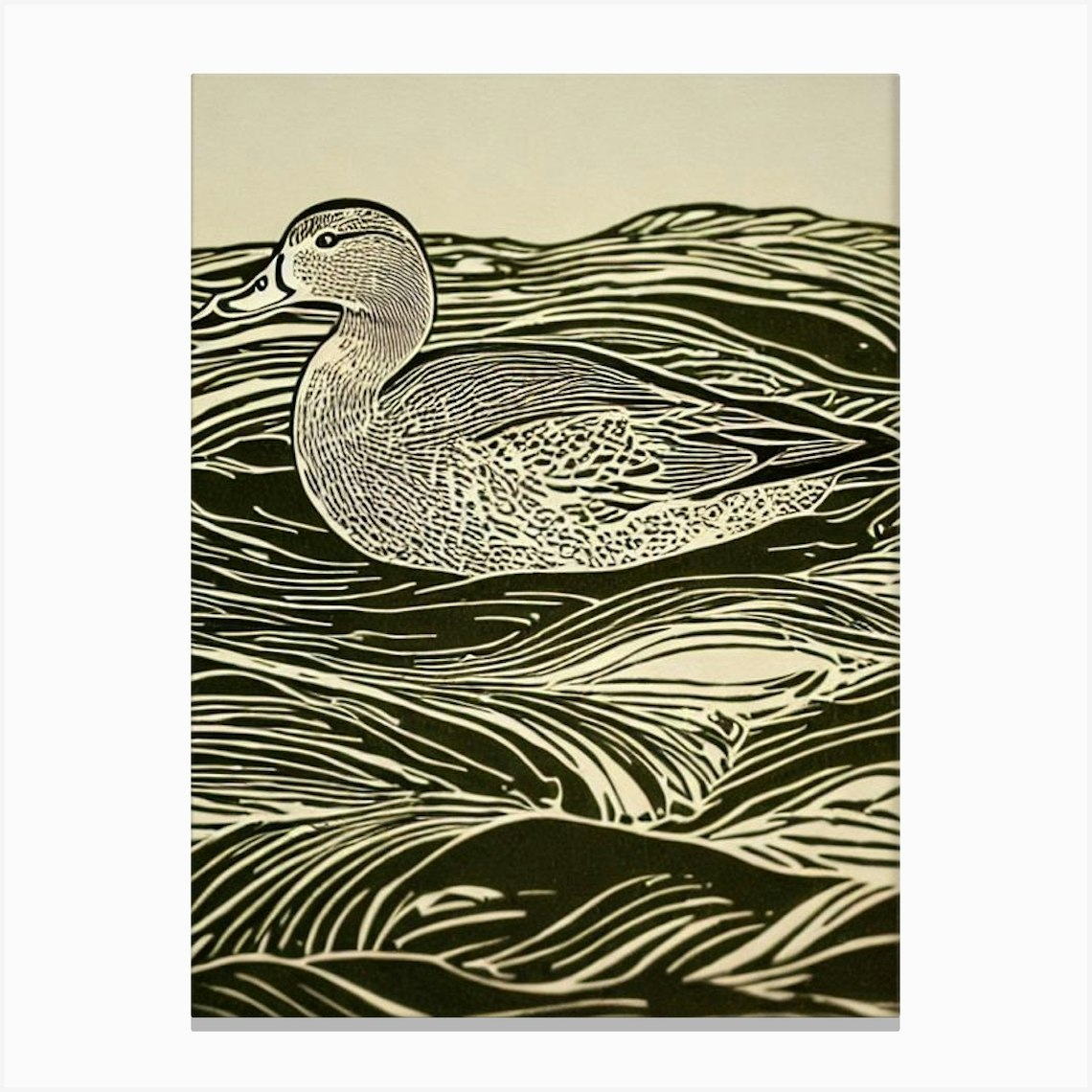 Mallard Duck Linocut Canvas Print by Featherline - Fy