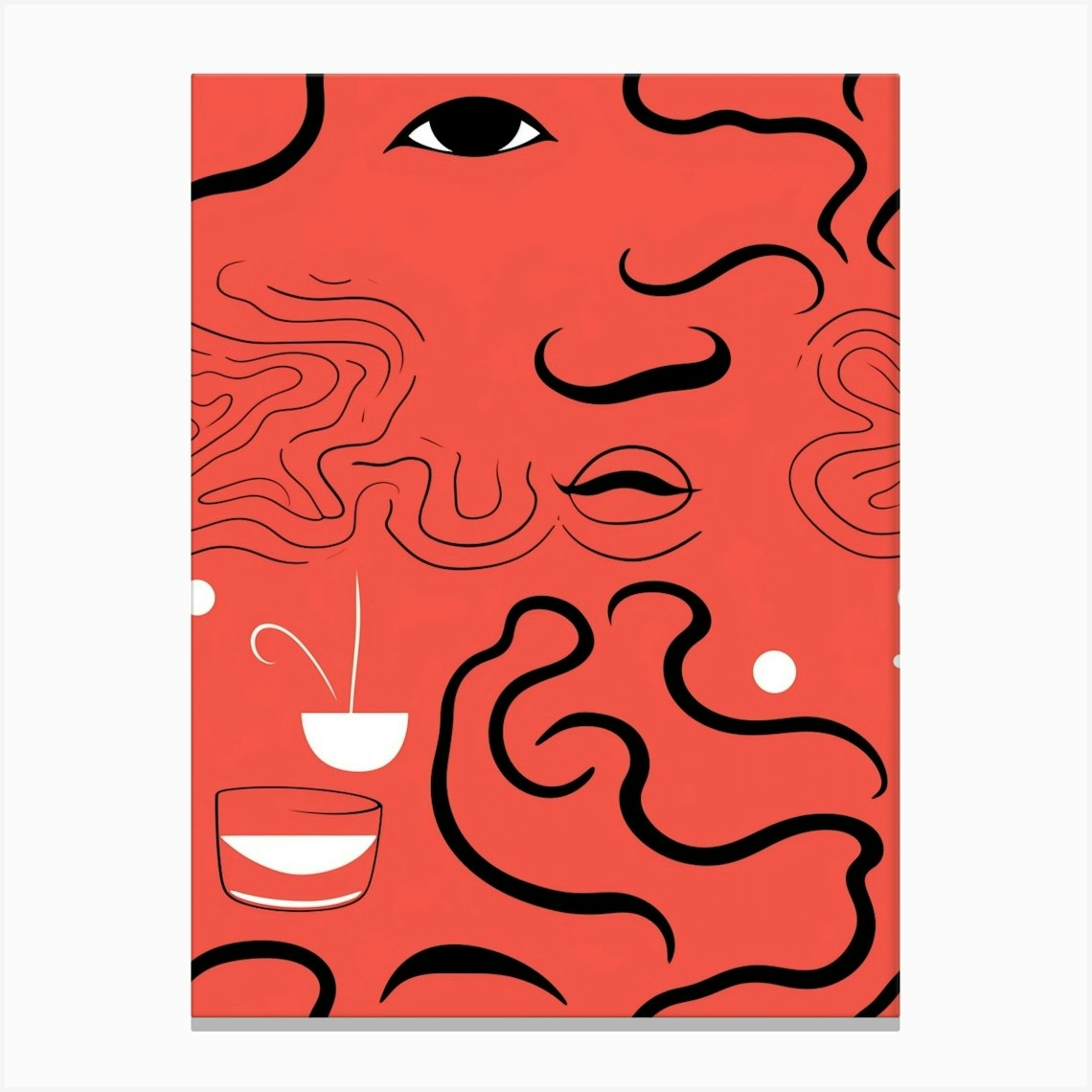 Red Abstract Face Line Drawing 2 Canvas Print By Essence Lines Fy