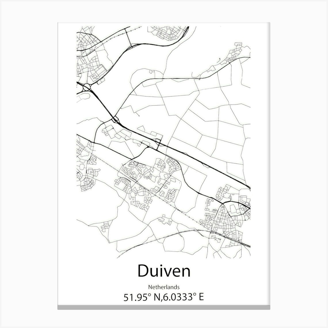 Duiven,Netherlands Minimalist Map Canvas Print by Kamluu - Fy