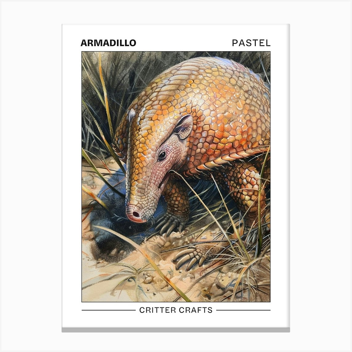 Armadillo Pastel Watercolour 4 Poster Canvas Print by Critter Crafts - Fy