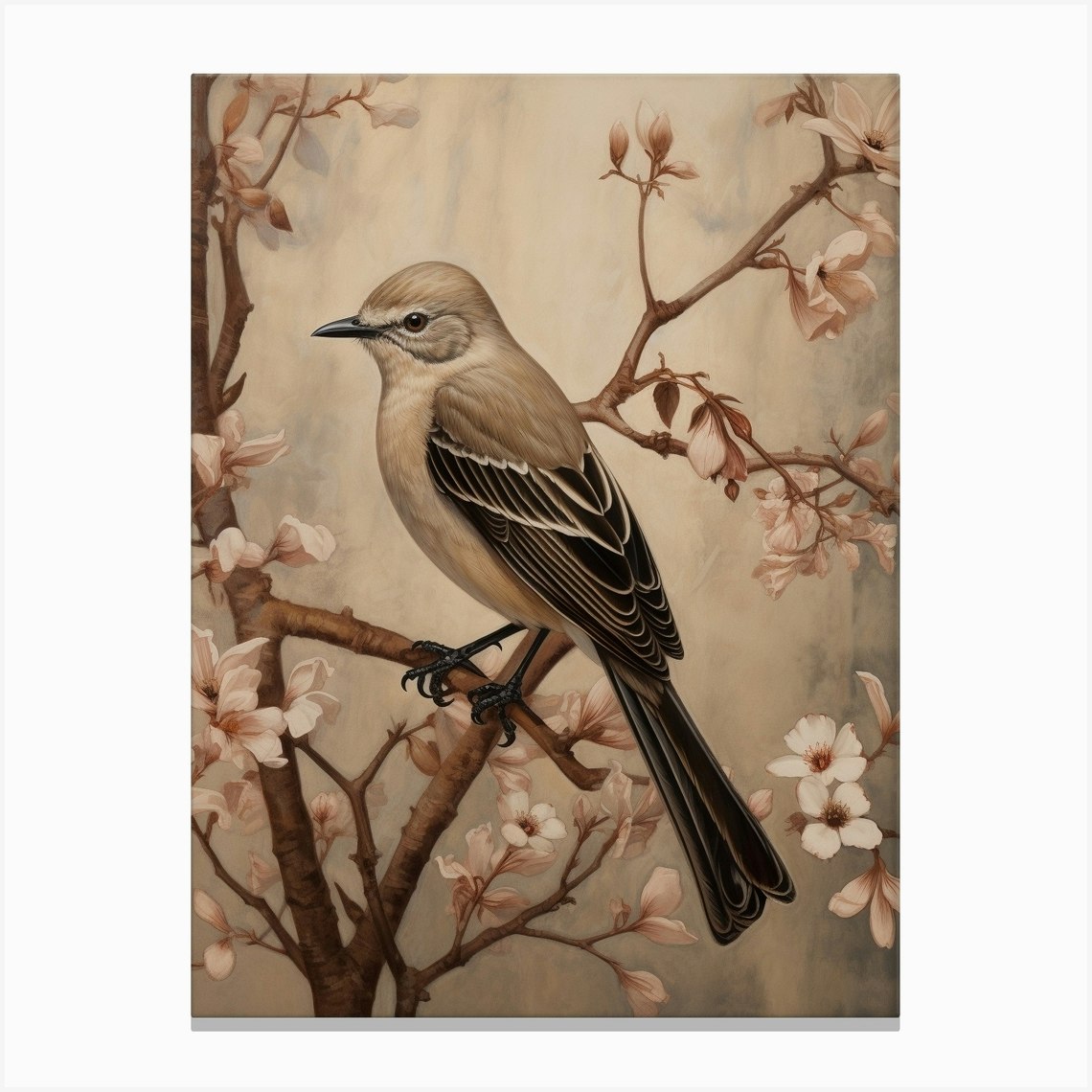 Dark And Moody Botanical Mockingbird 1 Canvas Print By Feathered Muse Fy