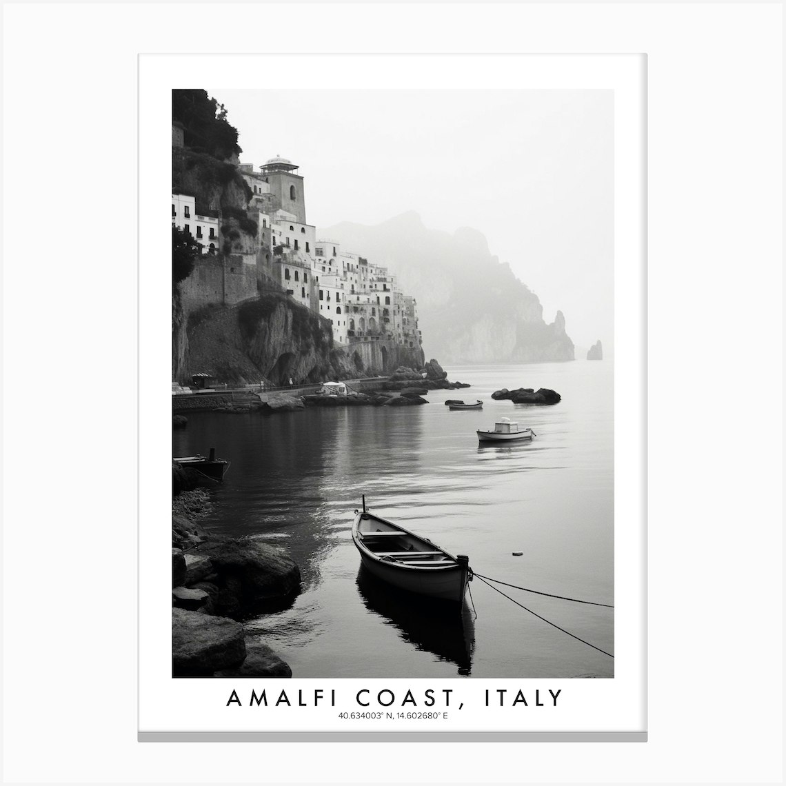Poster Of Amalfi Coast Italy Black And White Analogue Photograph 3
