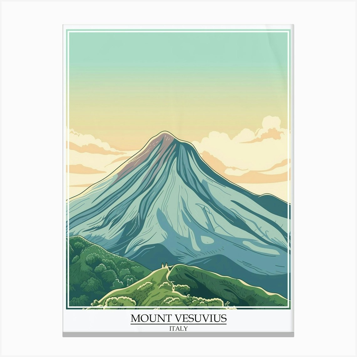 Mount Vesuvius Italy Color Line Drawing 4 Poster Canvas Print by Pixel ...