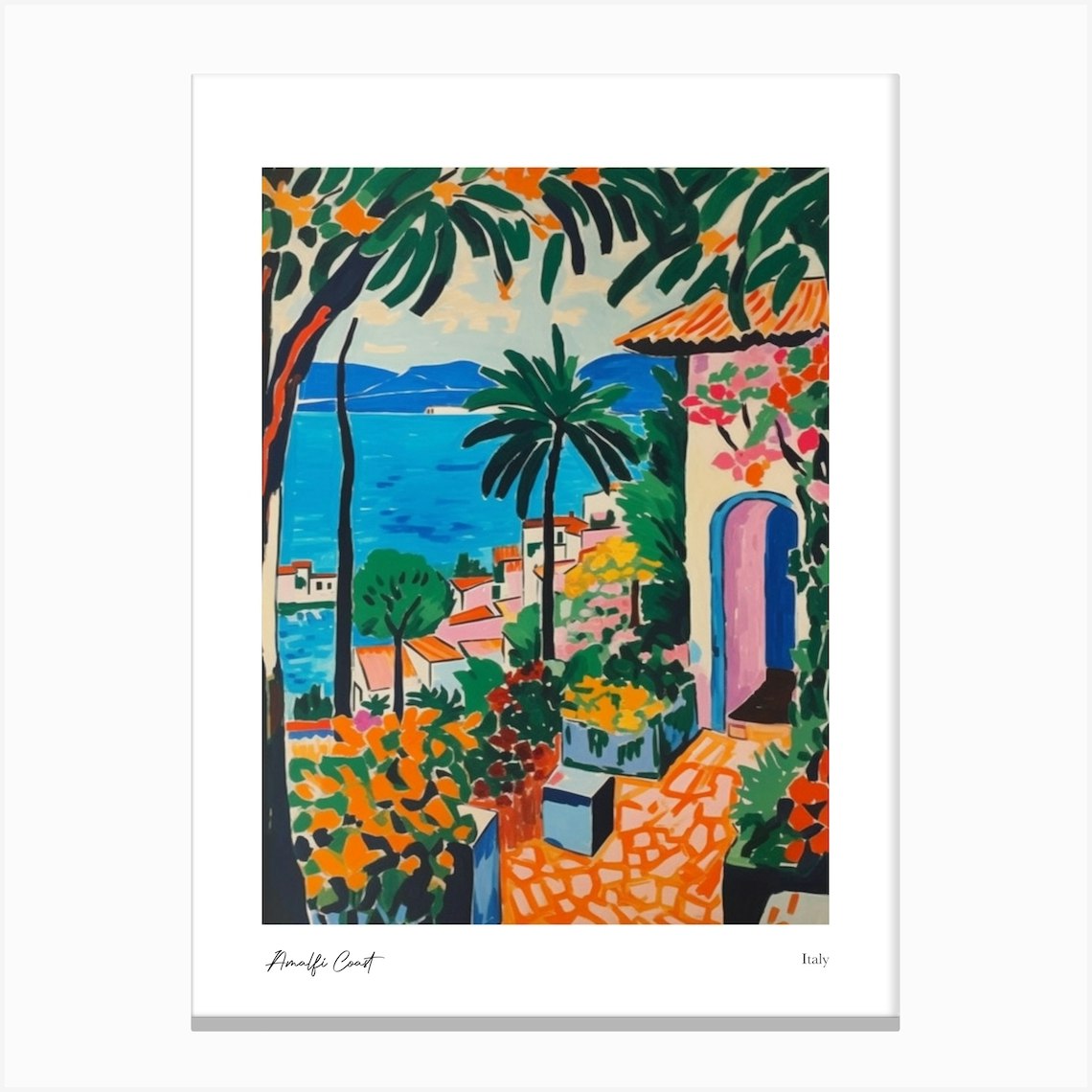 Amalfi Coast Matisse Style, Italy 5 Watercolour Travel Poster Canvas Print by Fusion Designs - Fy