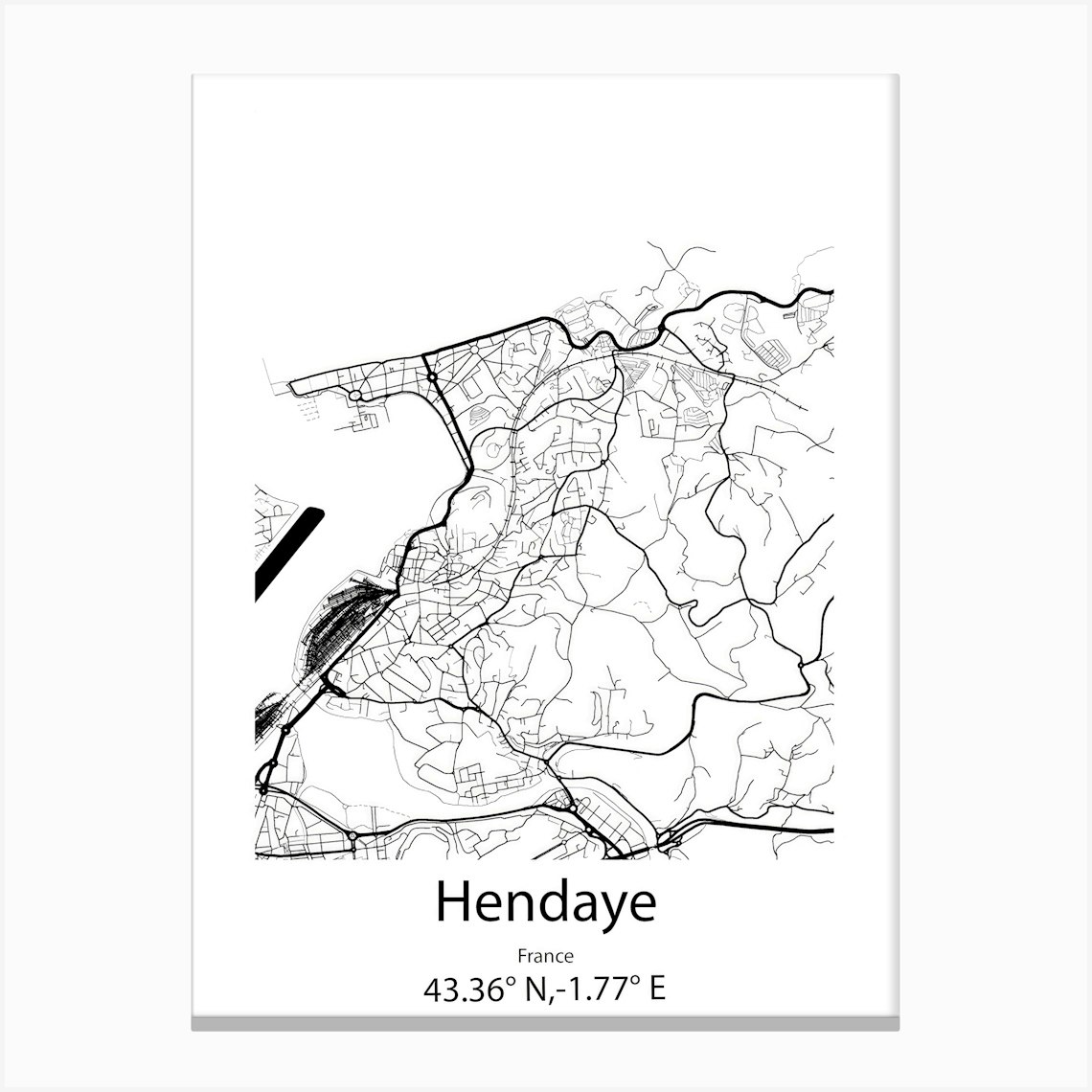 Hendaye,France Minimalist Map Canvas Print by Kamluu - Fy