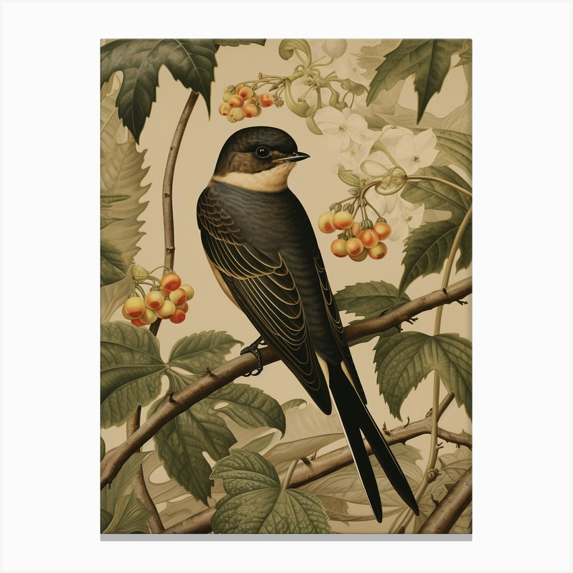 Dark And Moody Botanical Swallow 1 Canvas Print By Feathered Muse Fy