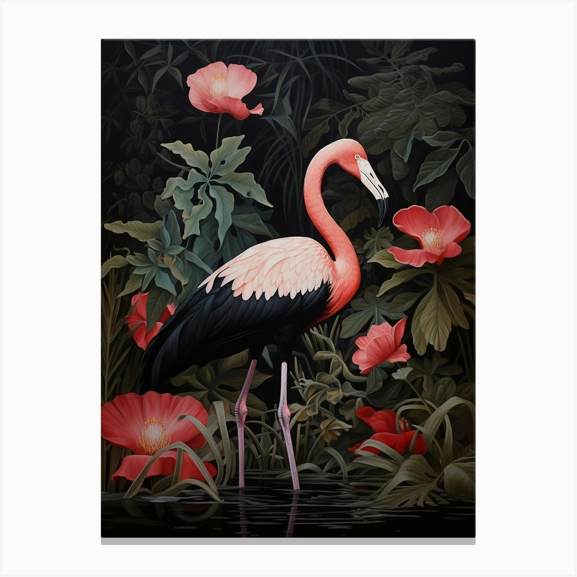 Dark And Moody Botanical Flamingo 1 Canvas Print By Feathered Muse Fy