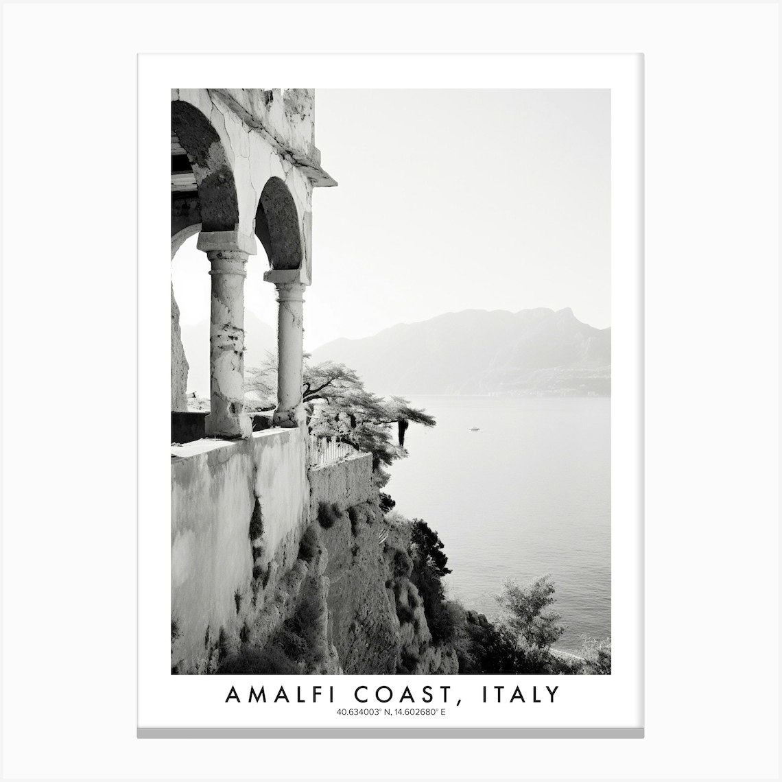 Poster Of Amalfi Coast Italy Black And White Analogue Photograph 1