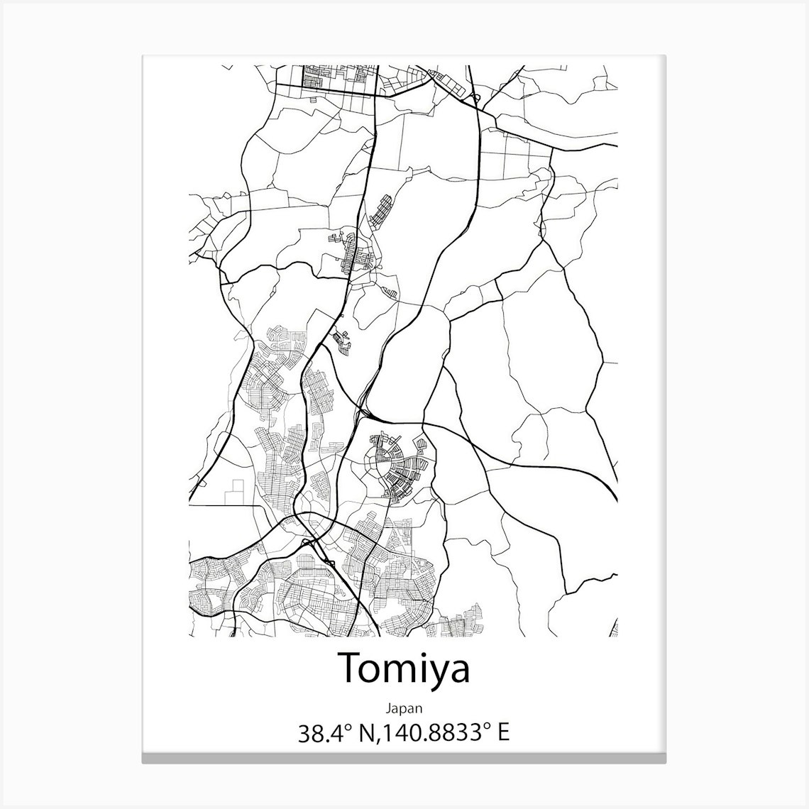 Tomiya,Japan Minimalist Map Canvas Print by Kamluu - Fy