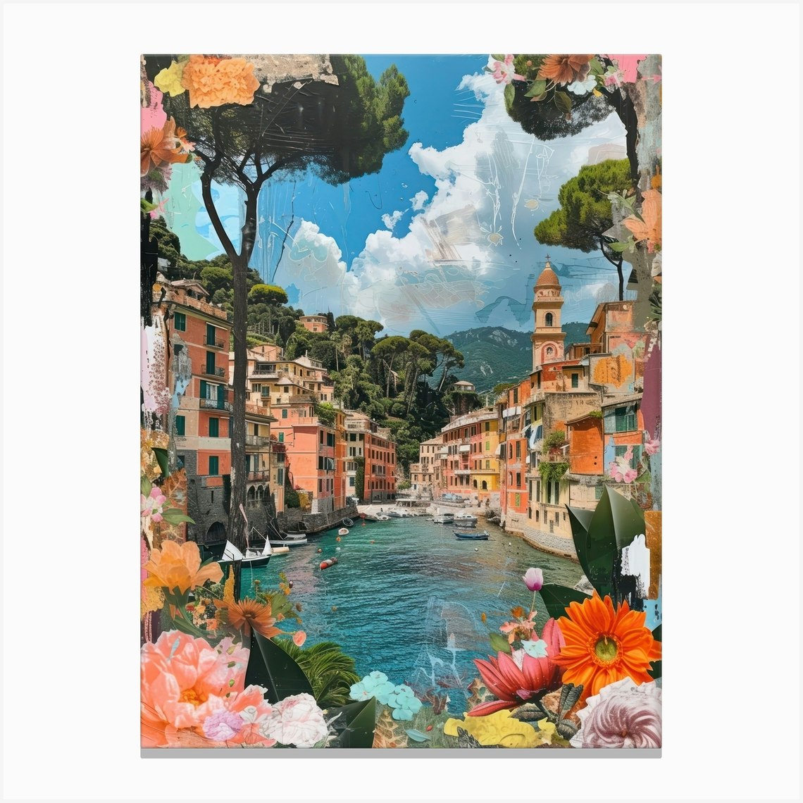Portofino Floral Retro Collage Style 3 Canvas Print by Cityscape Art Co ...