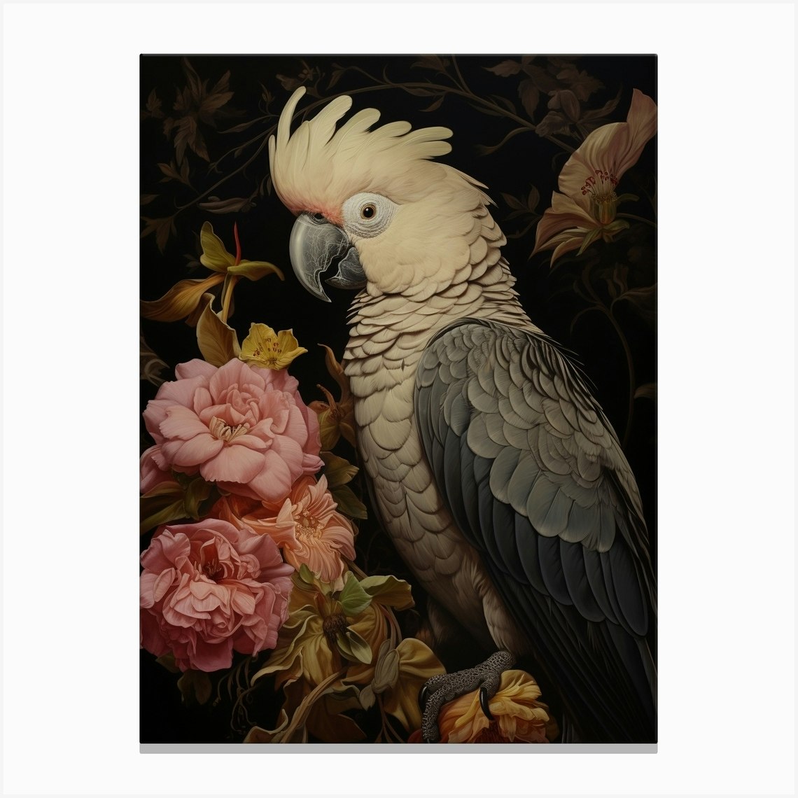 Dark And Moody Botanical Parrot 3 Canvas Print By Feathered Muse Fy