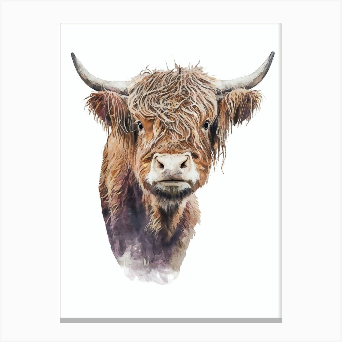 Scottish Highland Cow Watercolor Painting Portrait Canvas Print by Watercolorush - Fy