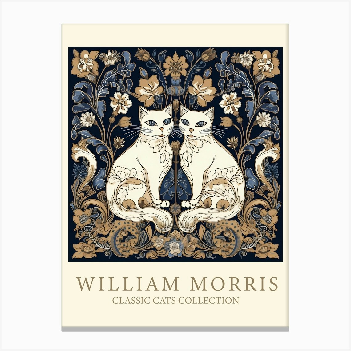 William Morris Inspired Classic Cats Blue And Gold Canvas Print by ...
