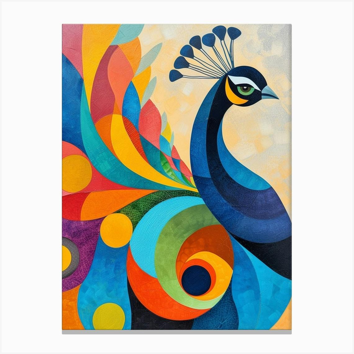 Peacock Geometric Colourful Patterns Canvas Print by Featherline Fy