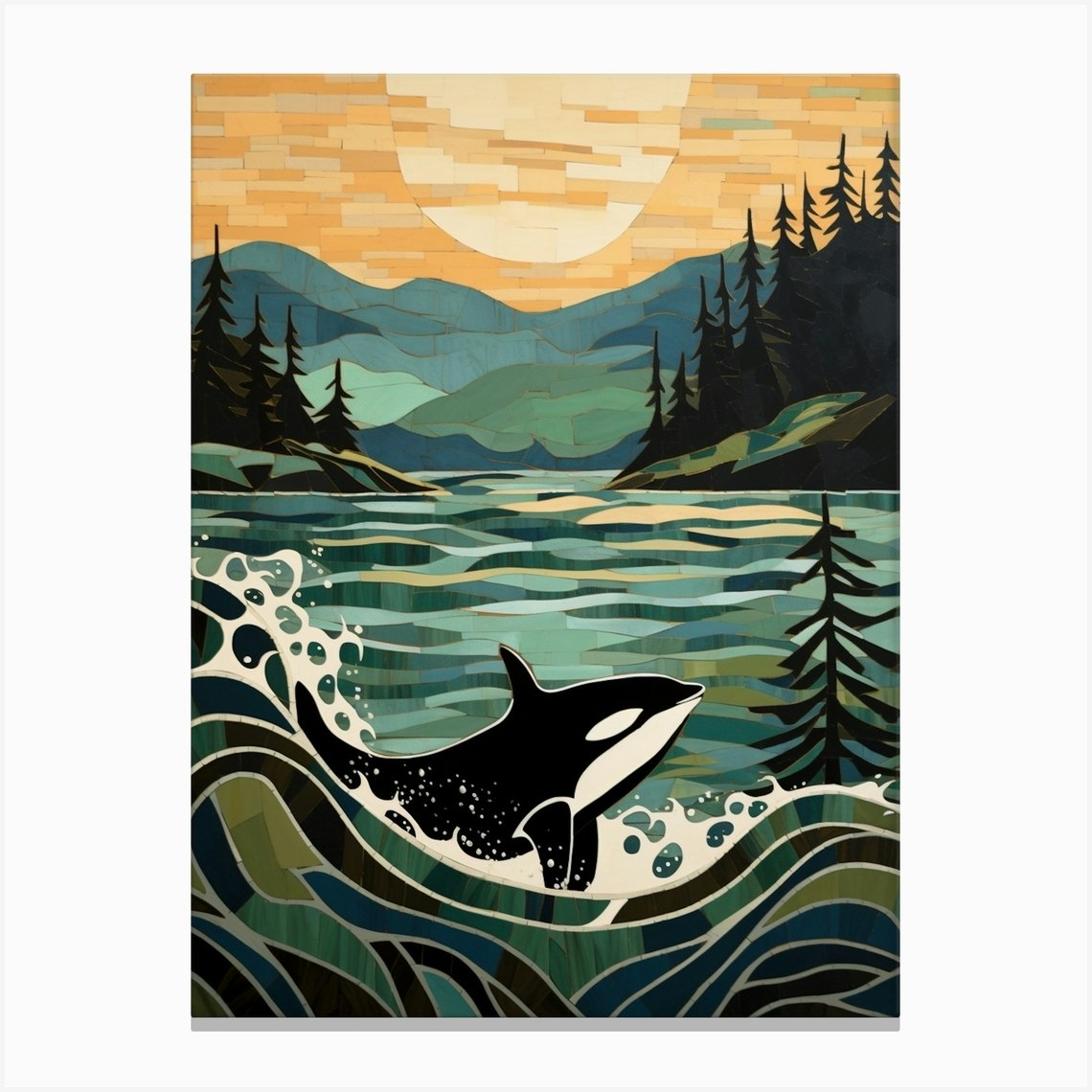 Matisse Style Killer Whale With Woodland Coast 2 Canvas Print by Energy of the Sea - Fy