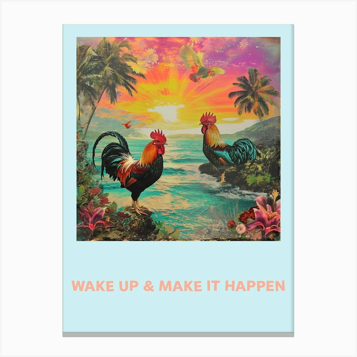 Wake Up & Make It Happen Rooster Collage Poster 3 Canvas Print by ...