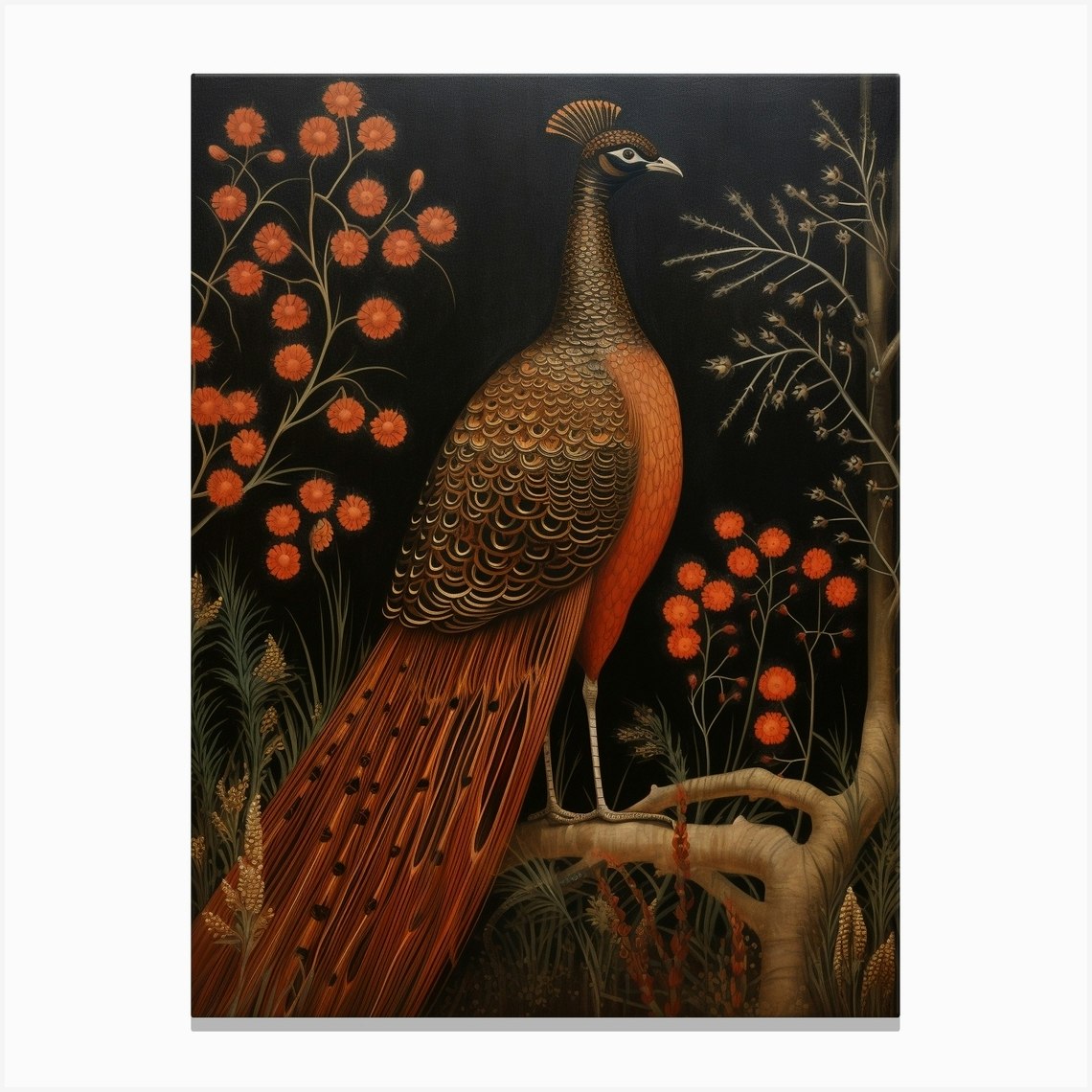 Dark And Moody Botanical Pheasant 4 Canvas Print By Feathered Muse Fy