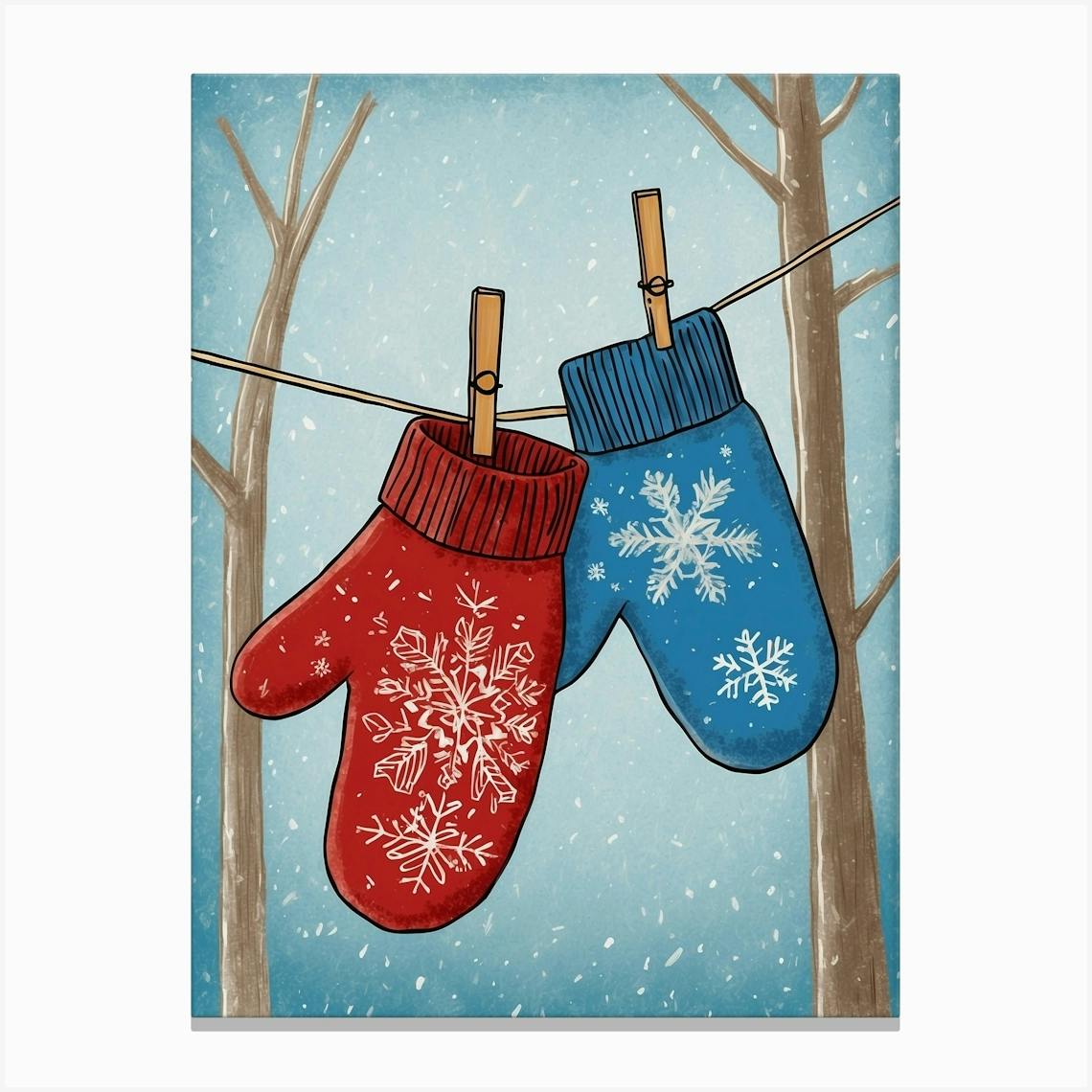 Mittens On A Line Canvas Print by Artisan Print Studio Fy
