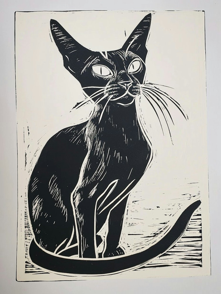 Abyssinian Cat Linocut Blockprint 3 Art Print by Woof and Whiskers - Fy