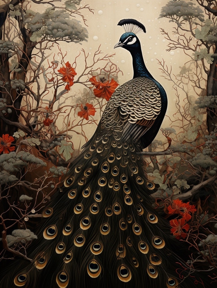 Dark And Moody Botanical Peacock 3 Art Print By Feathered Muse Fy