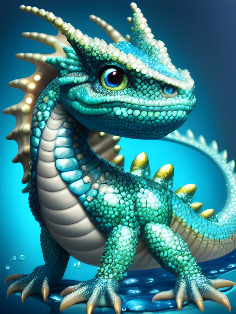 Portrait Of A Blue Water Dragon Poster 5 Art Print By The Art Of Pat Fy