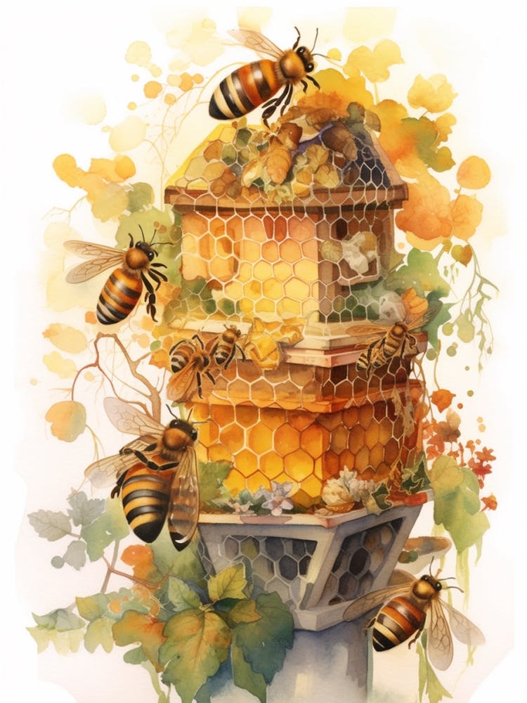 Honeycomb Bee Beehive Watercolour Illustration 2 Art Print by Flora ...