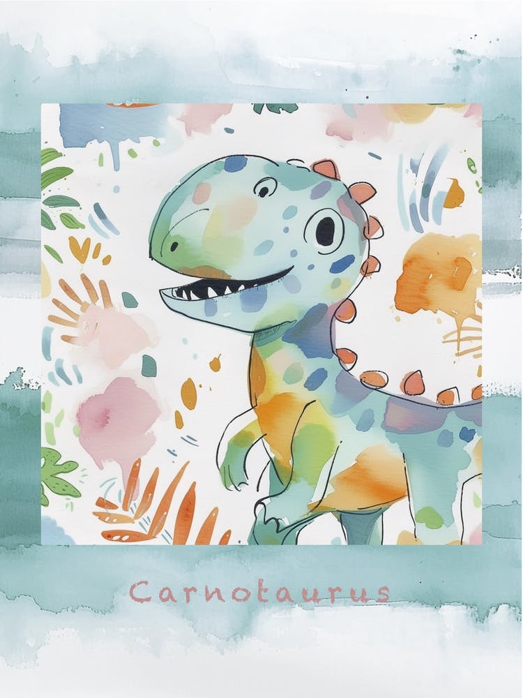 Cute Muted Pastels Carnotaurus Dinosaur 3 Poster Art Print by Dino ...