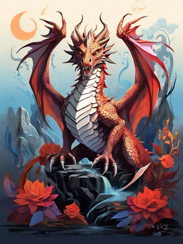 Dragon On A Rock Affiche par Ventoti Fy
