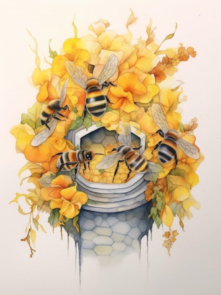 Beehive With Stock Watercolour Illustration 3 Art Print by Flora ...