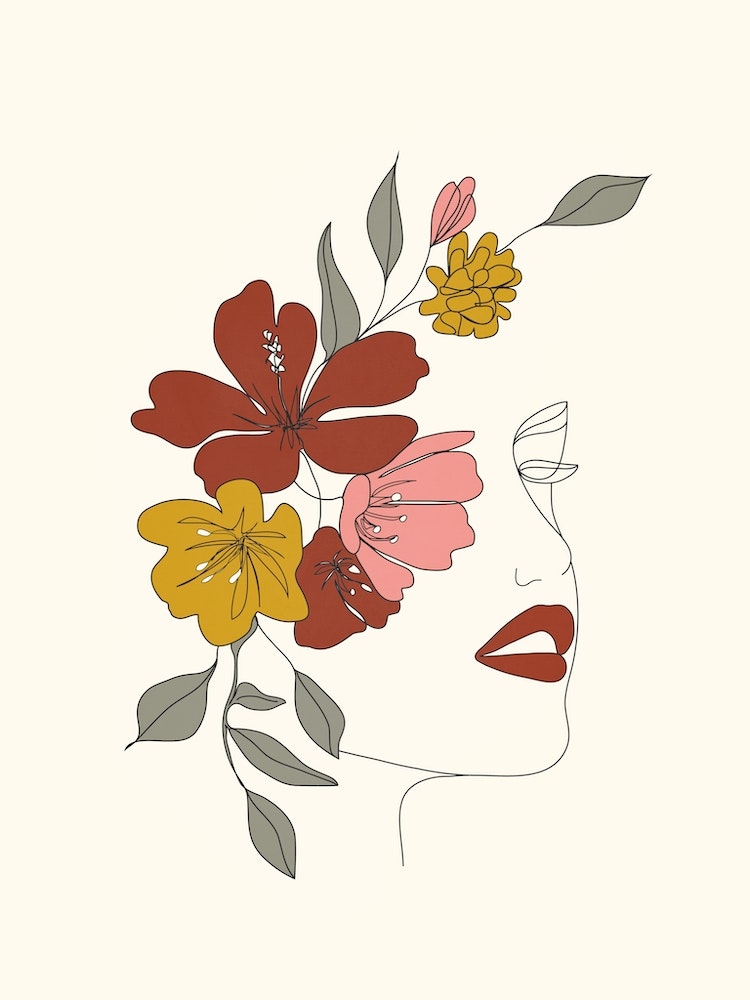 Colorful Thoughts Minimal Line Art Woman Face I Art Print By Nadja Fy