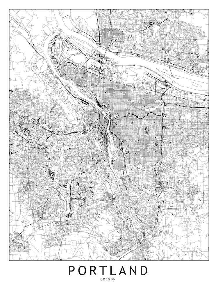 Portland White Map Art Print by multipliCITY - Fy