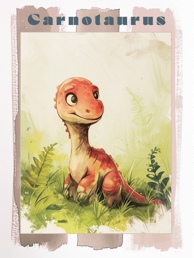 Cute Carnotaurus Dinosaur Watercolour 2 Poster Art Print by Dino ...