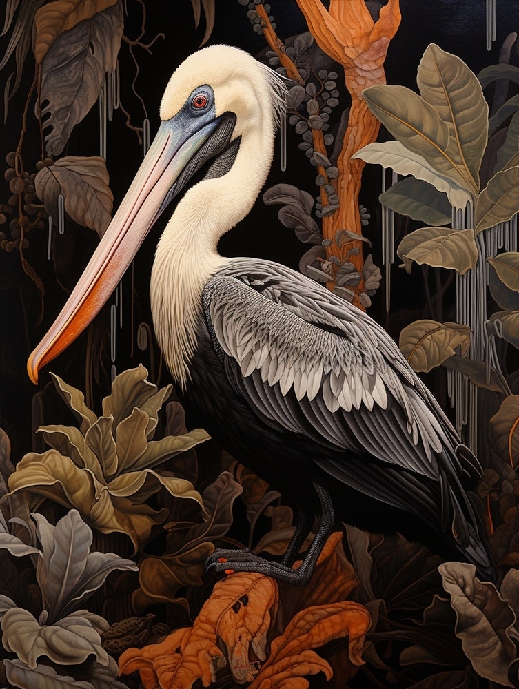 Dark And Moody Botanical Pelican 3 Art Print By Feathered Muse Fy