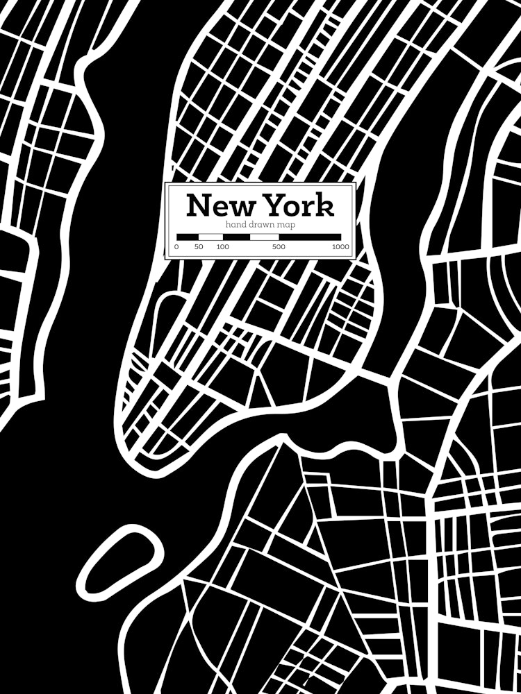 New York City Map — Hand-drawn map, vector black map Art Print by ...