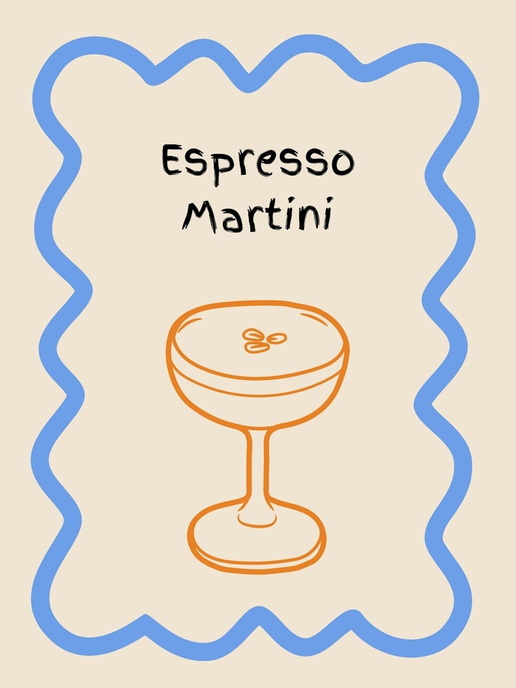 Espresso Martini Doodle Poster Blue & Orange Art Print by Artful Appetite - Fy