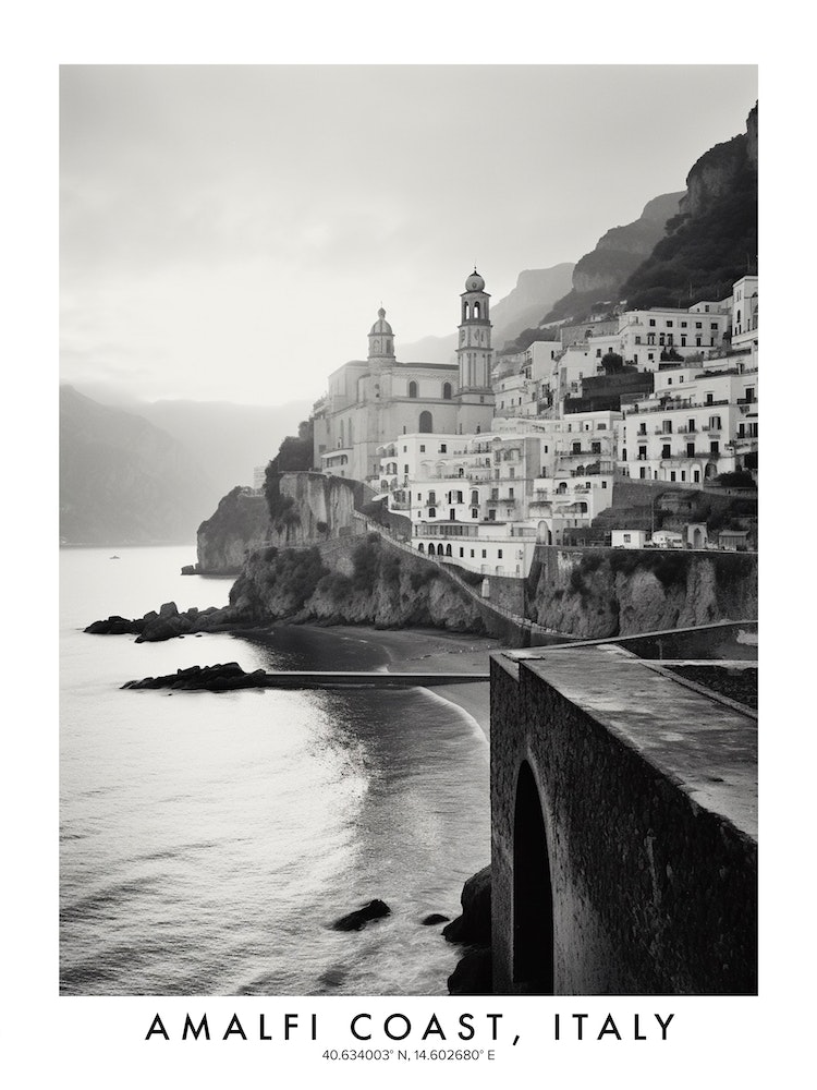 Poster Of Amalfi Coast Italy Black And White Analogue Photograph 4