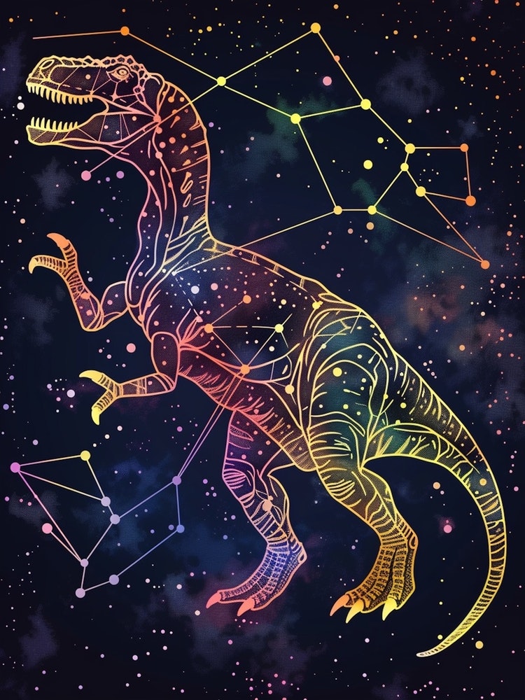 Cyber Celestial Neon Dinosaur 3 Art Print by Dino Delights - Fy