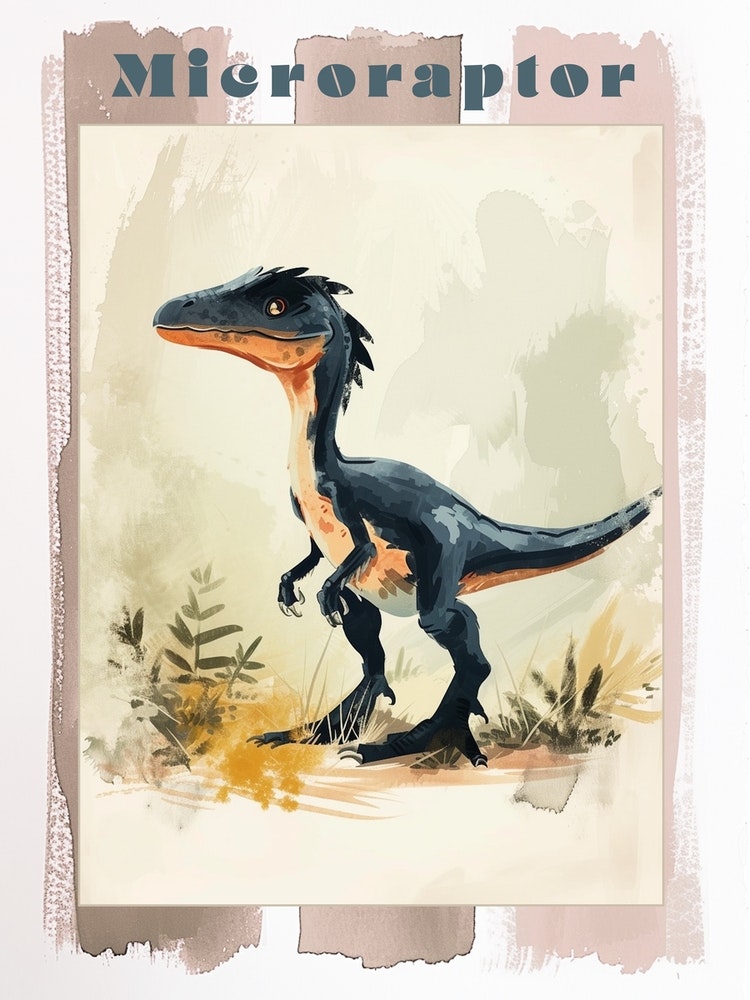Cartoon Microraptor Dinosaur Watercolour 2 Poster Art Print by Dino ...