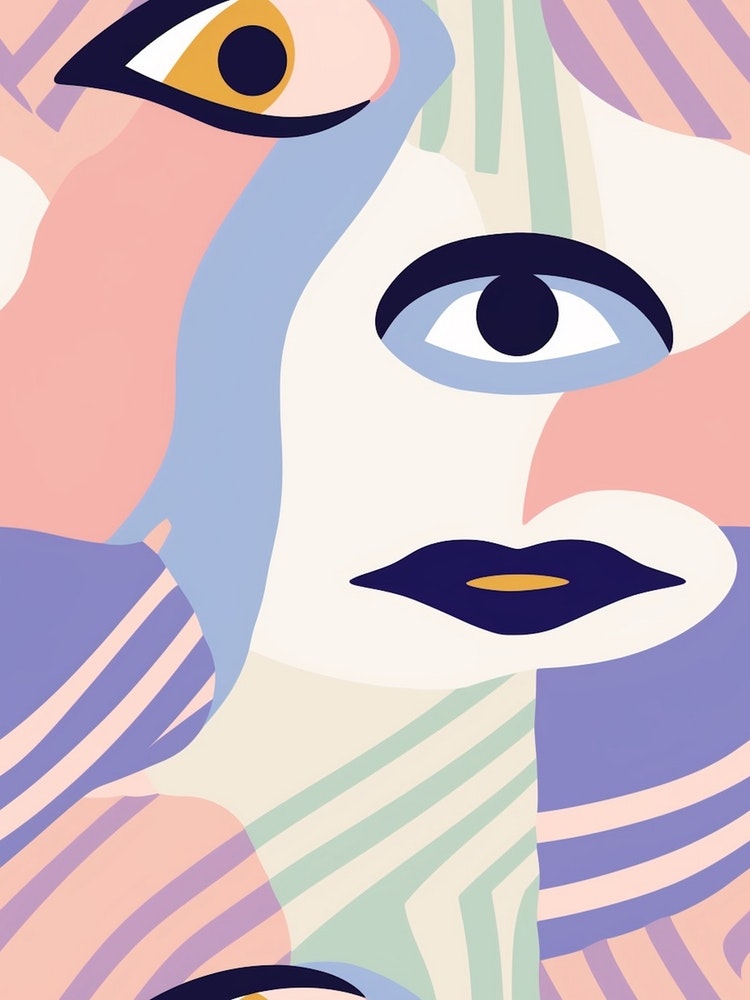Pastel Purple Abstract Face Line Drawing Art Print By Essence Lines Fy